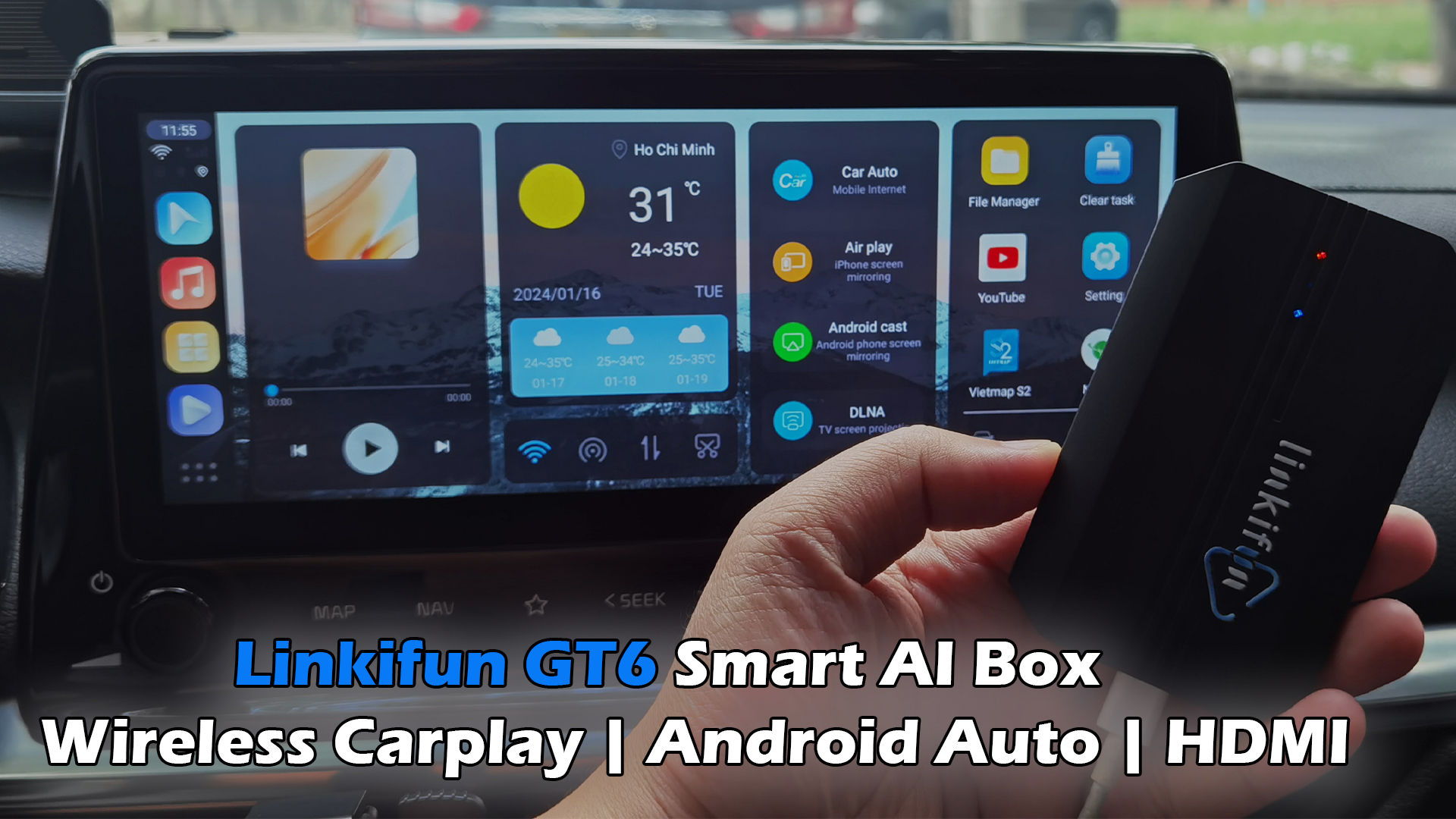 Linkifun GT6 Android 12 Smart AI Box Wireless Carplay/ Android Auto Adapter with HDMI - ICTfix